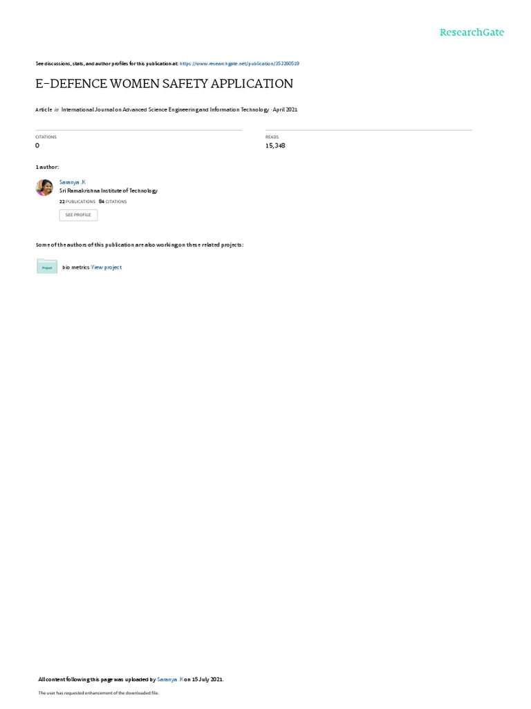 13.e Defence Women Safety Application | PDF | Use Case | Mobile App