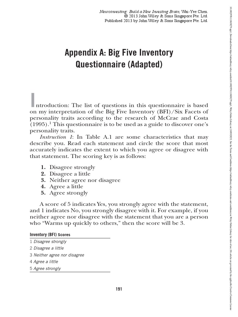 Appendix A: Big Five Inventory Questionnaire (Adapted) : Instruction 1 ...