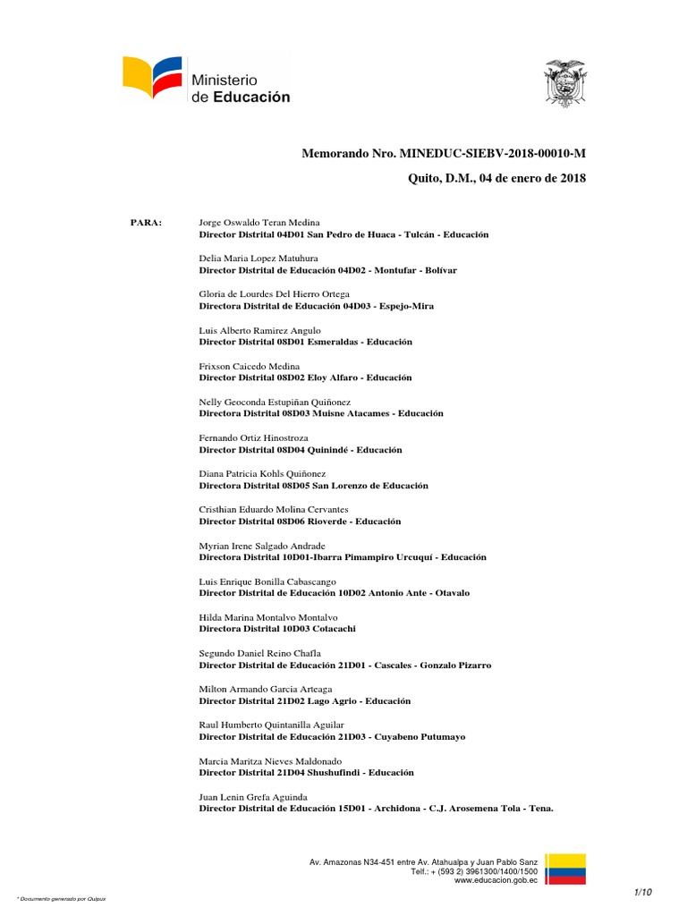 Mineduc Siebv 2018 00010 M | PDF | Ecuador
