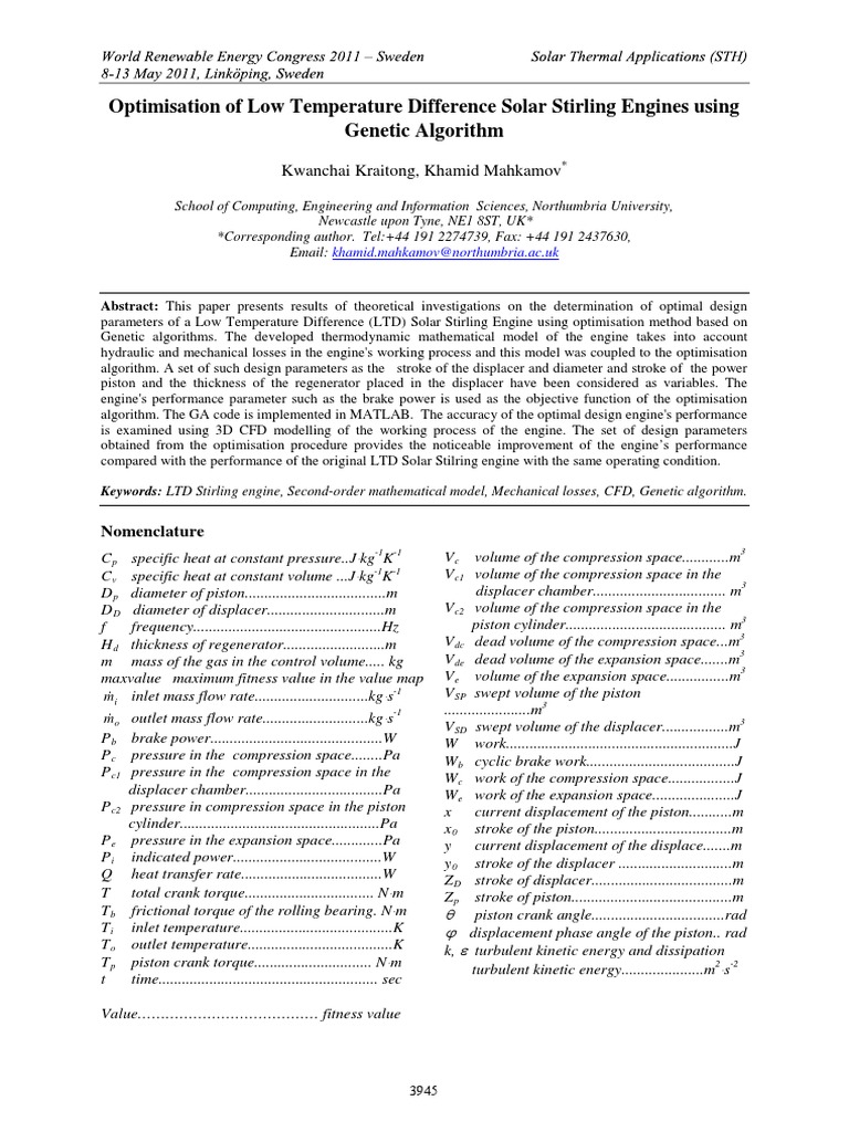 Optimisation of Low Temperature Difference Solar Stirling Engines Using ... Optimisation of Low Temperature Difference Solar Stirling Engines Using ...