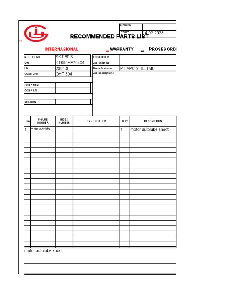 Recommended Parts List: Internasional | PDF