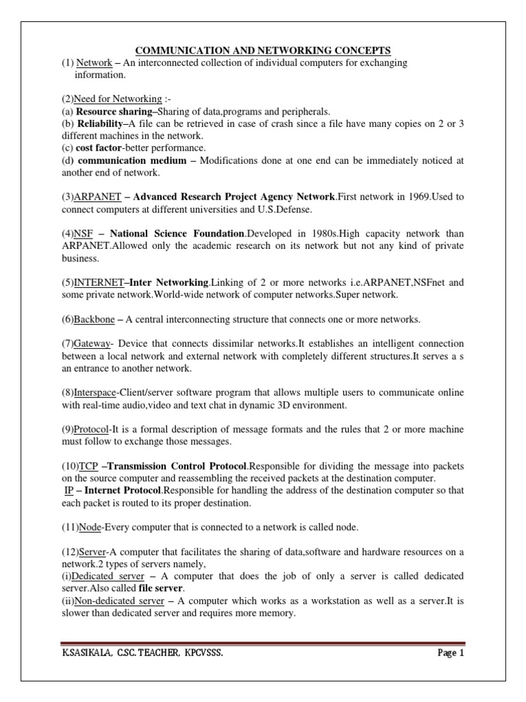 XII Networking Notes 2021-22 PDF | PDF | Computer Network | Network ...