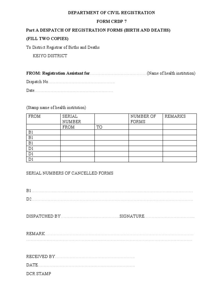 Dispatch of Civil Registration Forms | PDF