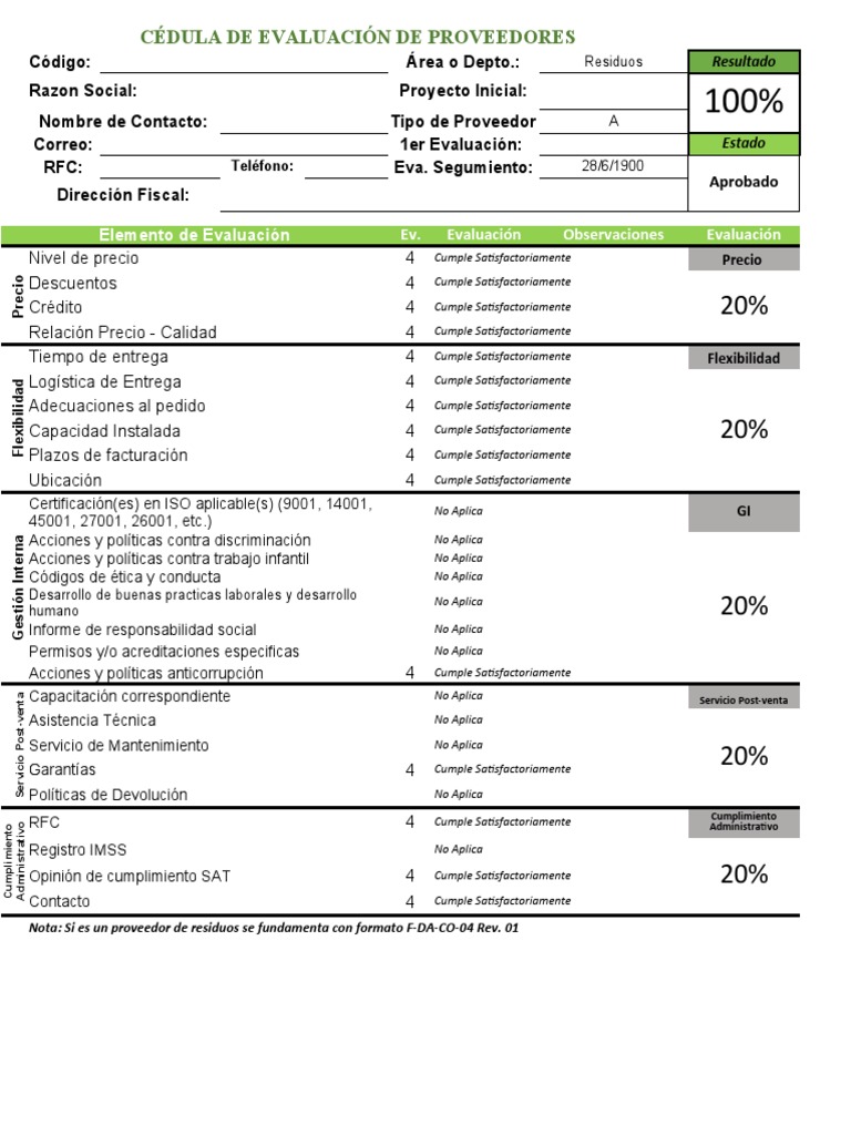 Cedula Evaluación Proveedores | PDF | Business