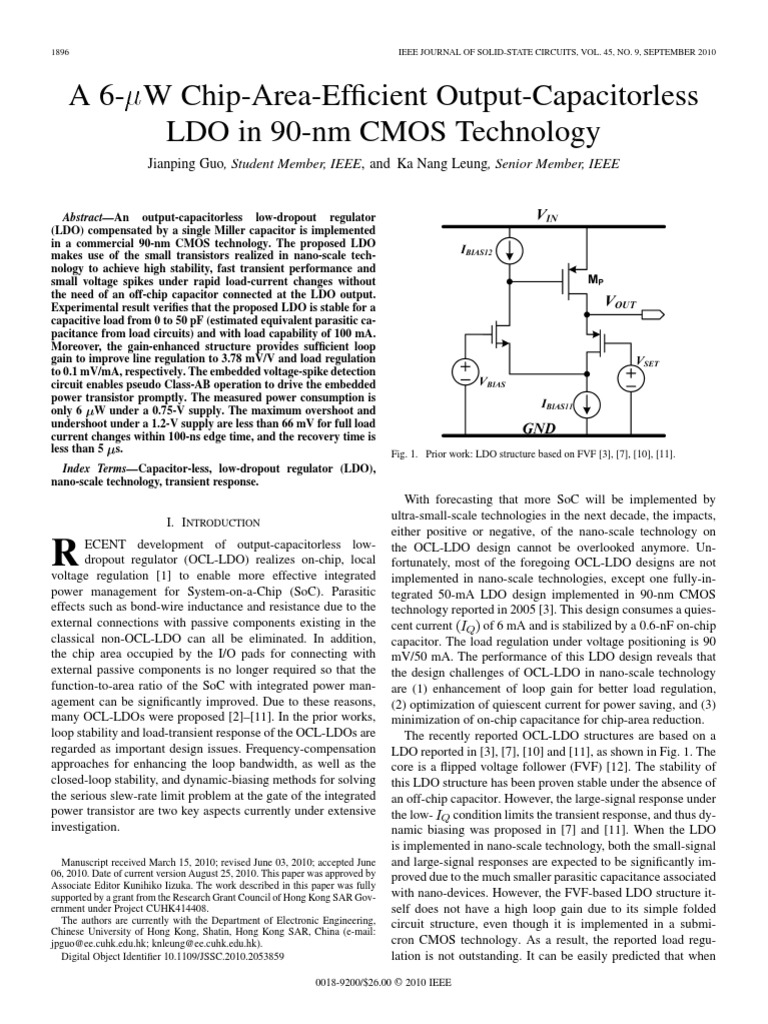 A 6-UW Chip-Area-Efficient Output-Capacitorless LDO in 90-Nm CMOS ...