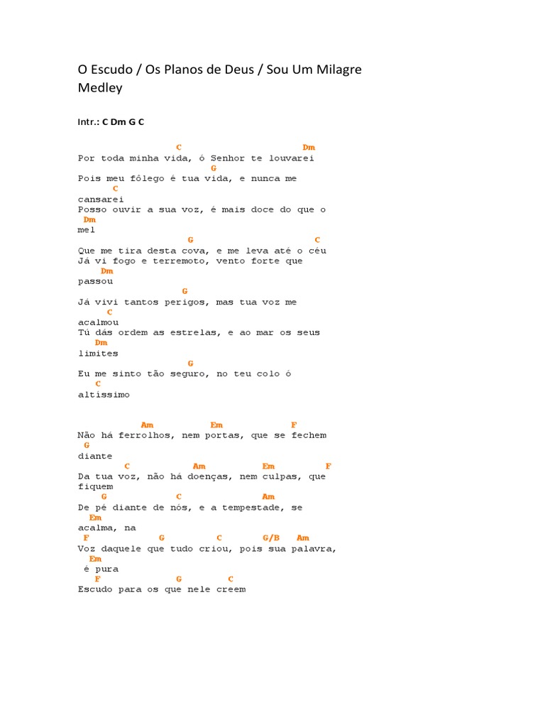 Medley - O Escudo, Os Planos de Deus e Sou Um Milagre | PDF