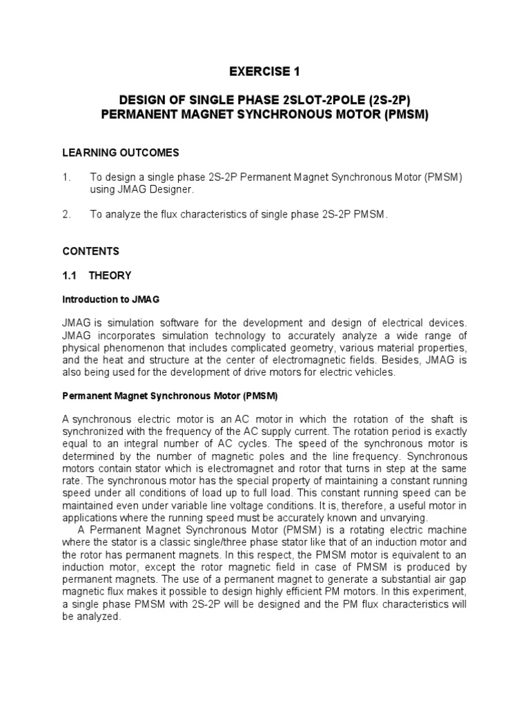 BEV 45401 E1 Design of 1 Phase 2S-2P PMSM | PDF | Electric Motor | Machines