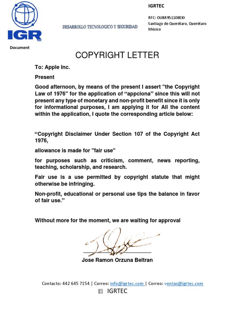 Copyright Letter | PDF