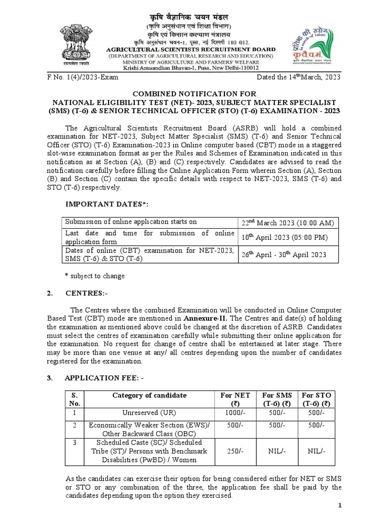 Notification ASRV SR Scientific Office and Other Posts PDF | PDF | Horticulture