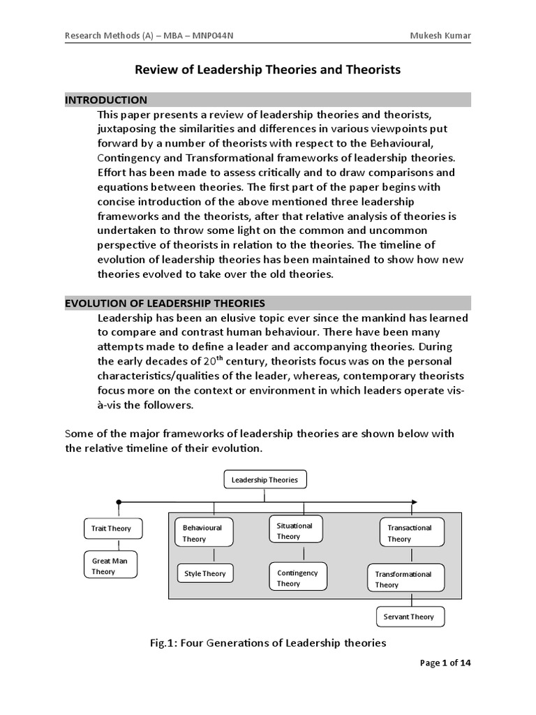 Leadership Theories Review & Analysis | PDF | Leadership ...