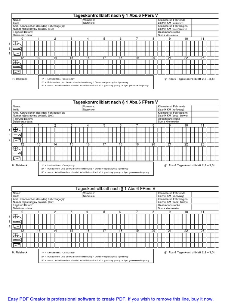 Tageskontrollblatt - Tacho Na Niemcy PDF | PDF