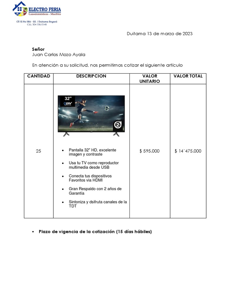 Cotizacion SR Juan Carlos Mozo | PDF