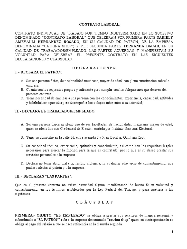 Formato Contrato Individual Trabajo | PDF | Salario | Seguro