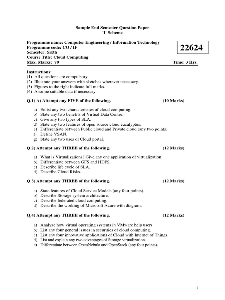 Sample Question Paper | PDF | Cloud Computing | Computing