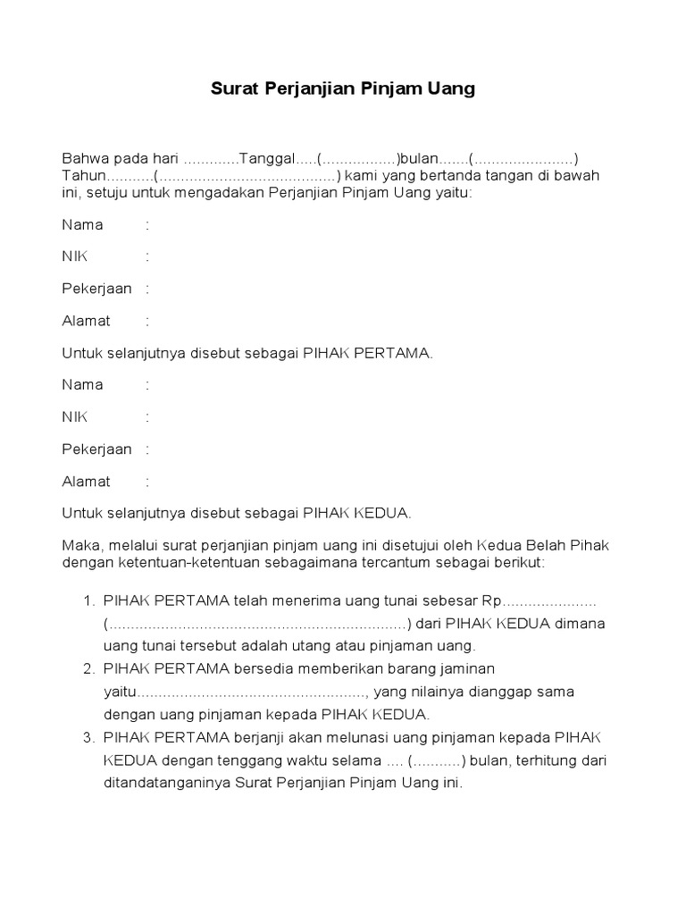 Surat Perjanjian Pinjam Uang | PDF
