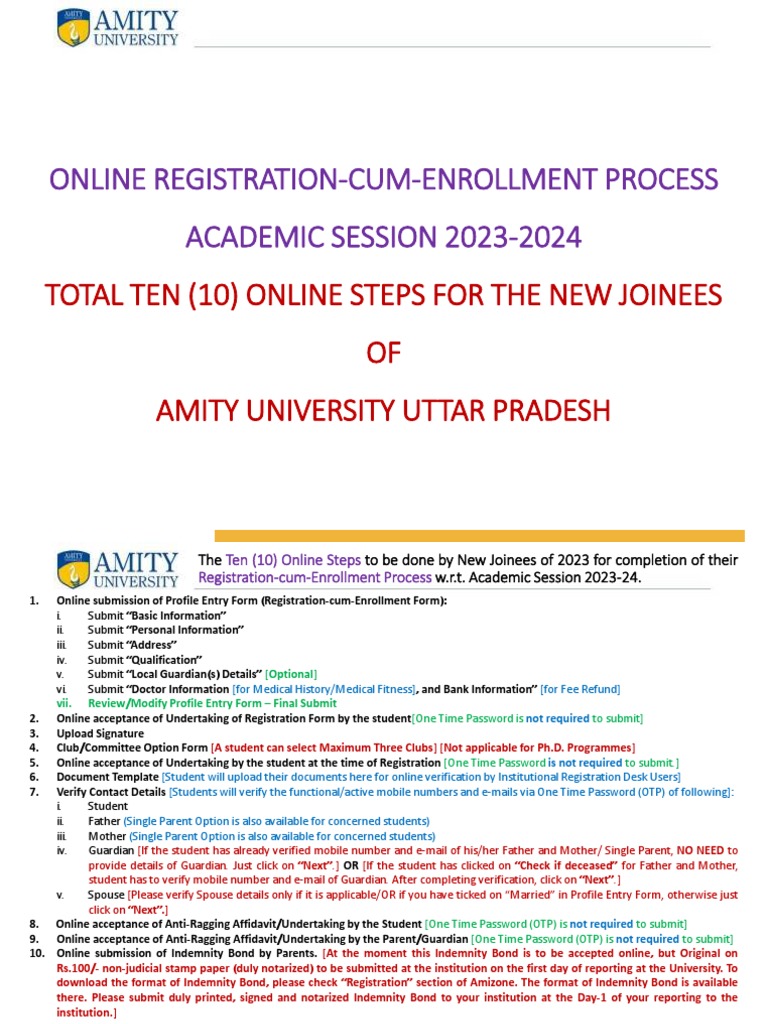 Amity University 2023 Online Enrollment Guide | PDF | Career & Growth | Business