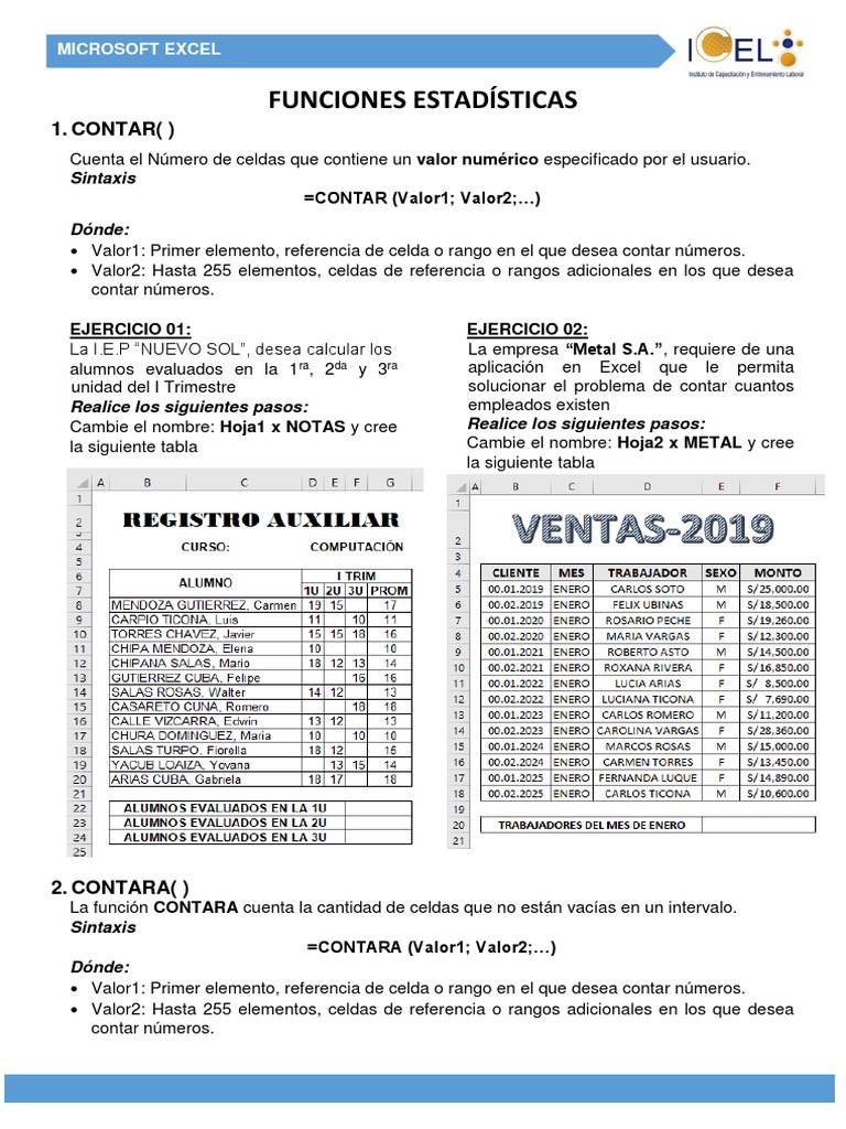 Funciones Estadisticas Excel | PDF | Microsoft Excel | Informática