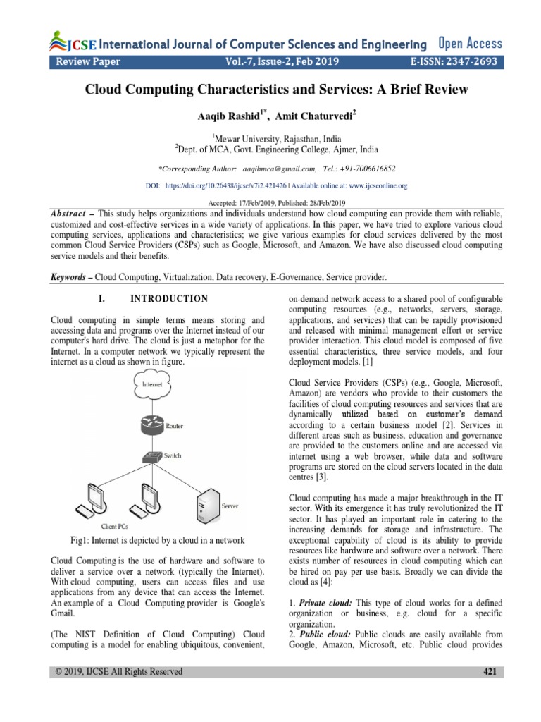 AAQUIB, R. CHATURVEDI, A. Cloud Computing - Characteristics and Services A Brief Review PDF ...