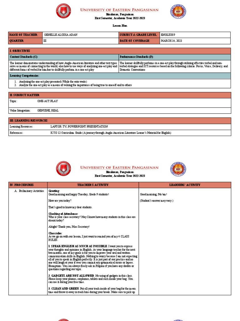 DLP One-Act-Play March 14, 2023 | PDF | Plot (Narrative) | Teachers