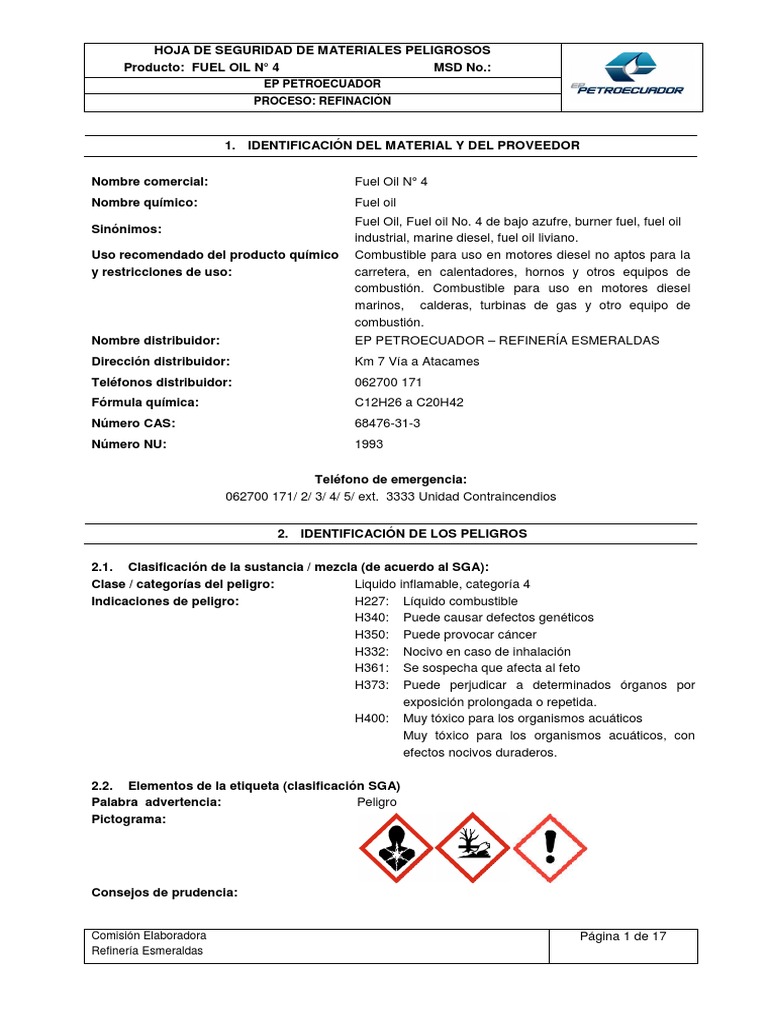 MSDS Fuel Oil #4 | PDF | Agua | Dióxido de carbono