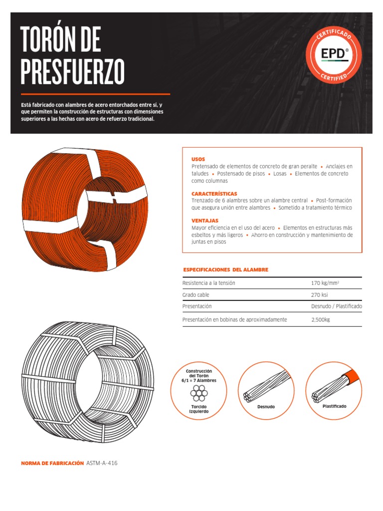 Toron Presfuerzo Deacero Ficha Tecnica | PDF | Hormigón pretensado | Acero