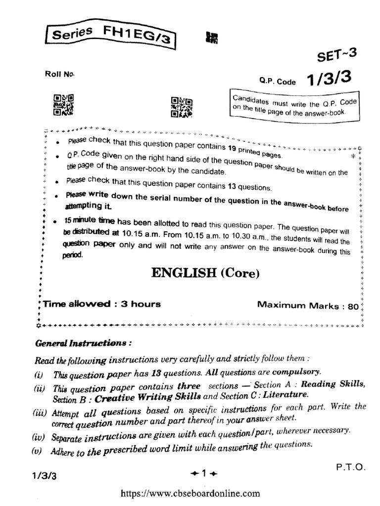 Cbse Class 12 English Core Fh1eg 3 Set 3 2023 PDF | PDF