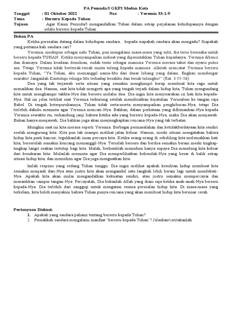 Berseru Kepada Tuhan Dalam Kesulitan | PDF