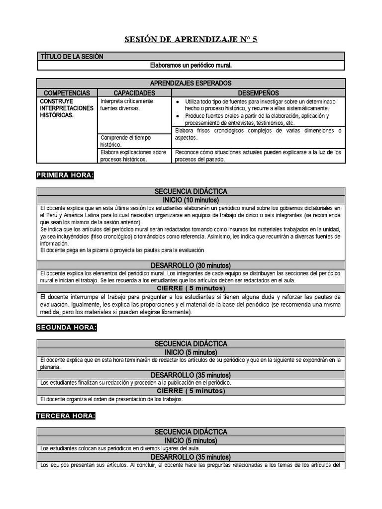 5to Sesion 5 CCSS-Elaboramos Un Periódico Mural | PDF | Evaluación | Aprendizaje