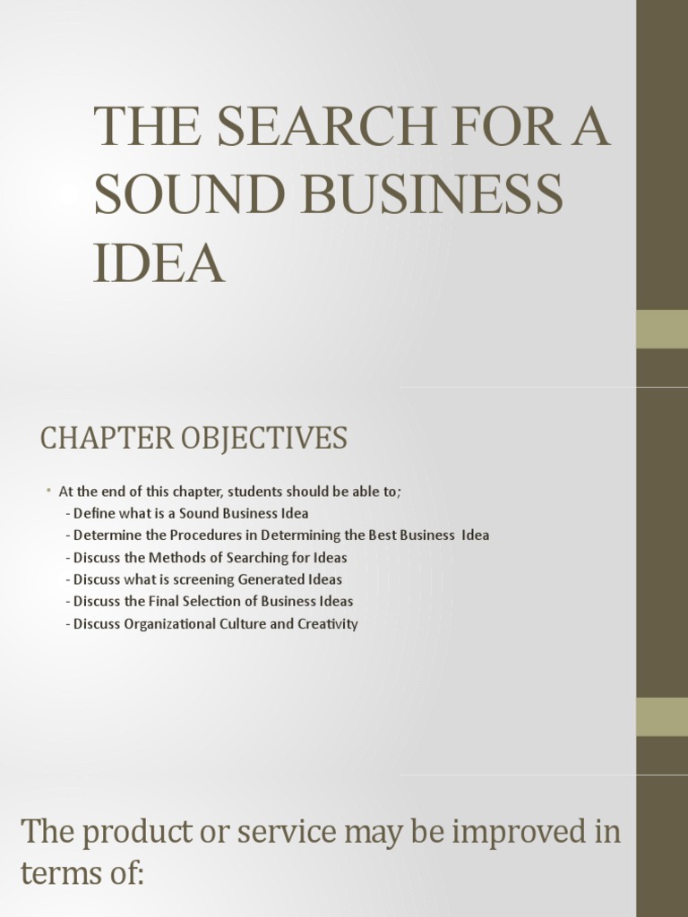 Finding a Sound Business Idea | PDF | Creativity | Entrepreneurship
