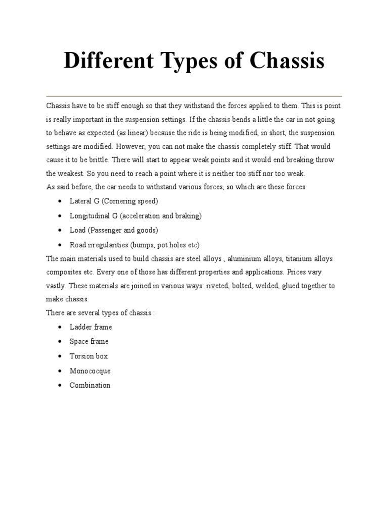 Different Types of Chassis | PDF | Sheet Metal | Car