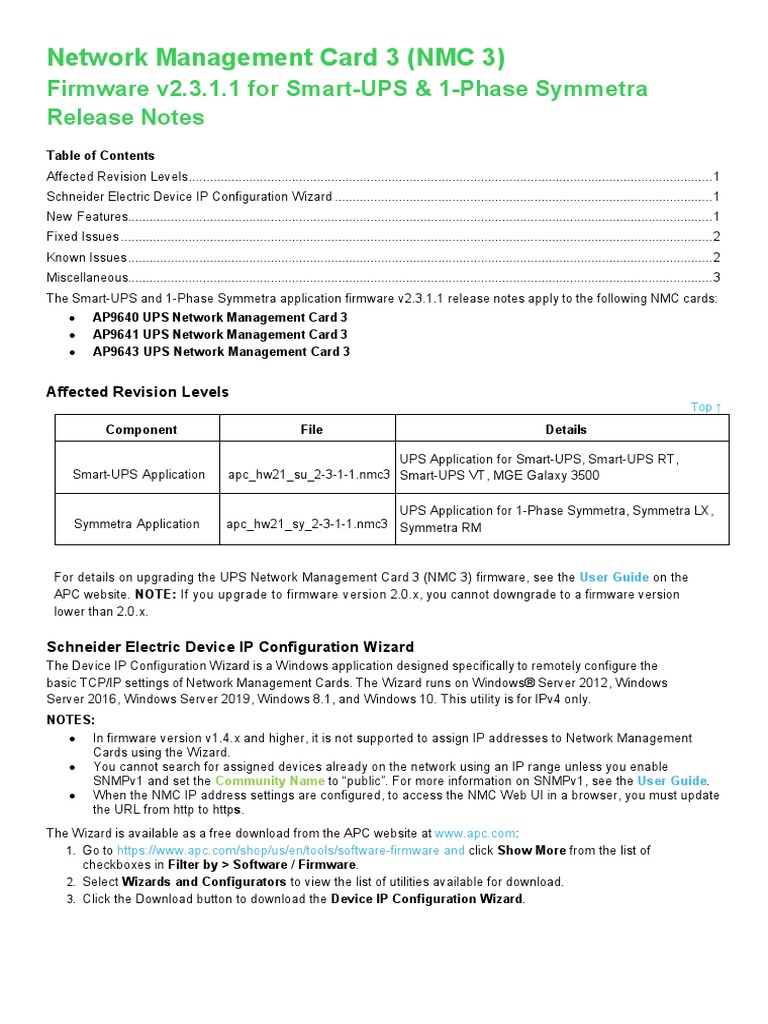 Network Management Card 3 (NMC 3) : Firmware v2.3.1.1 For Smart-UPS & 1-Phase Symmetra Release ...