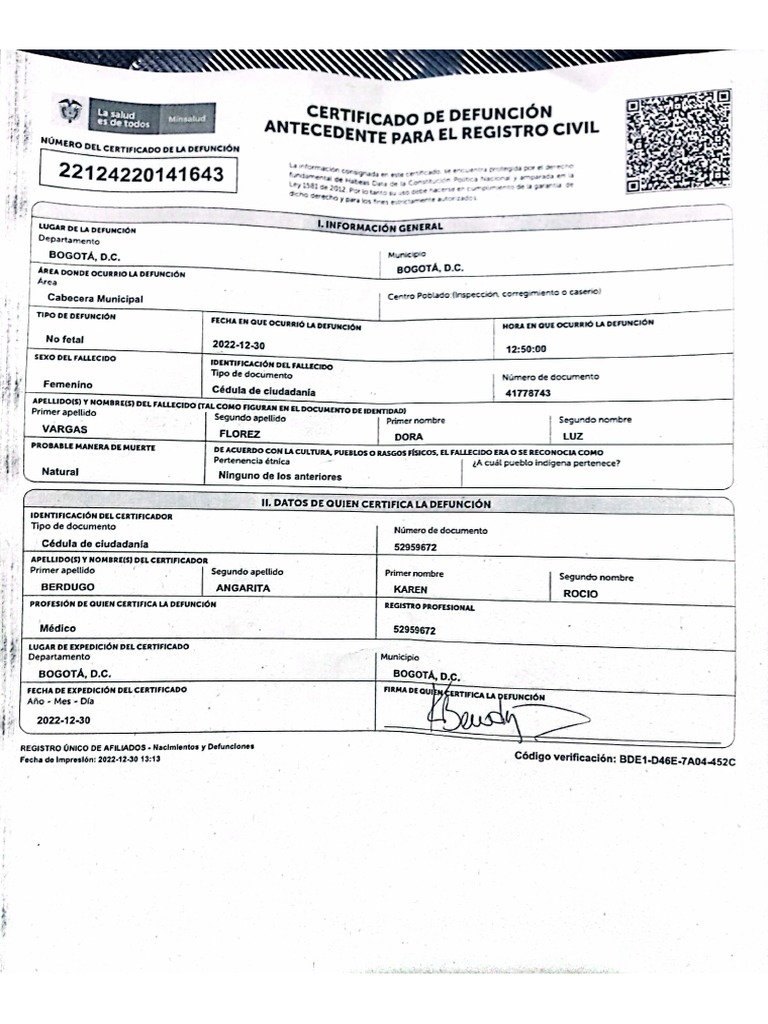 Certificado de Defunción | PDF