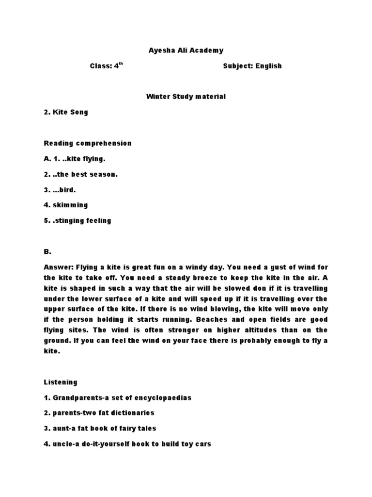 Kite Flying Lesson for Class 4 | PDF | Art