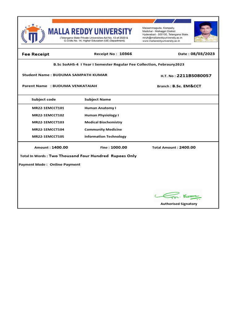 Student Exam Fee Receipt Report | PDF