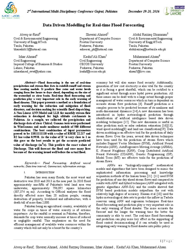 Data Driven Modelling For Real-Time Flood Forecasting | Download Free PDF | Flood | Prediction