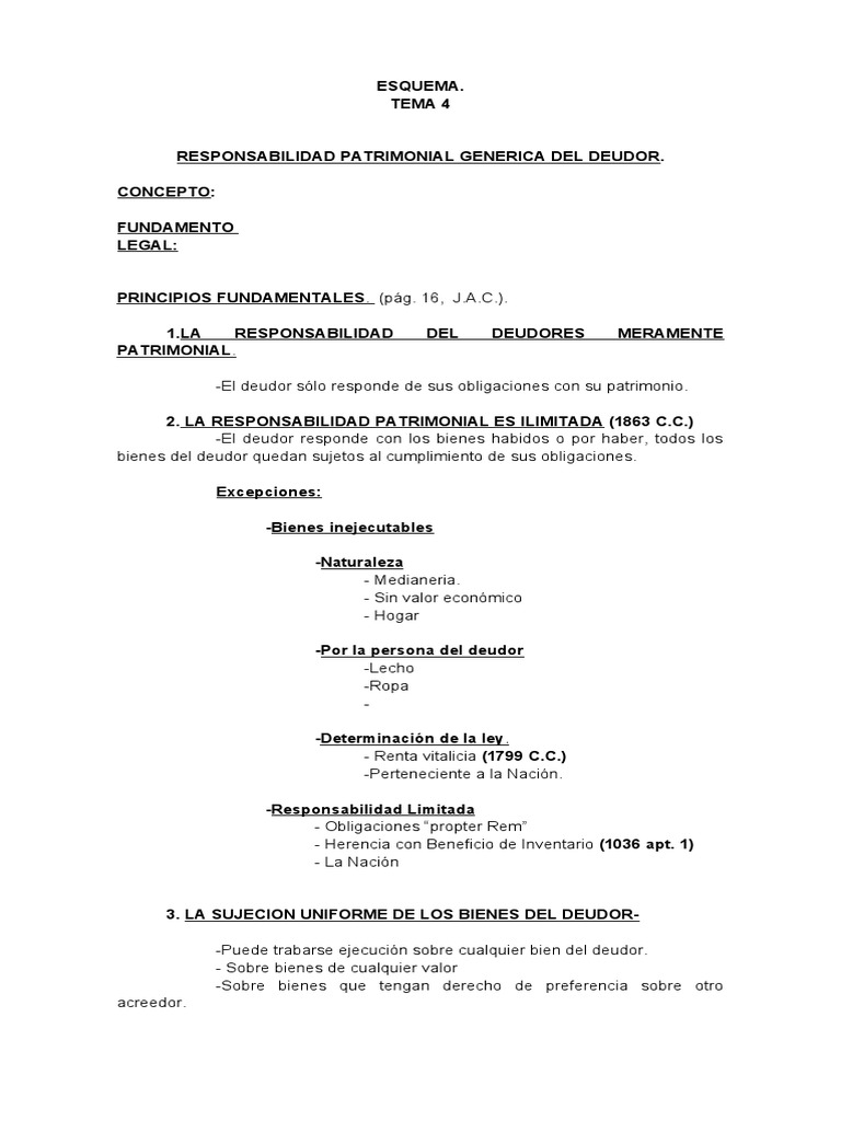 Esquema Del Tema 4 Responsabilidad Patrimonial Generica | PDF | Bienes (Ley) | Derecho civil ...