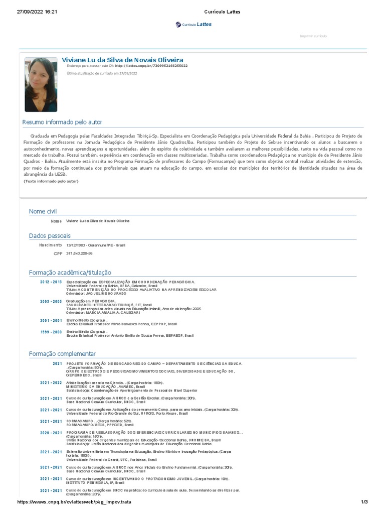 Currículo Lattes PDF | PDF | Pedagogia | Brasil