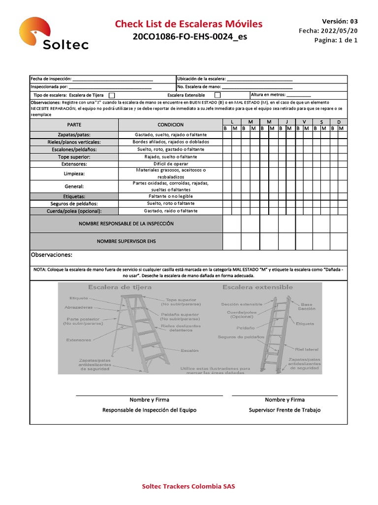 20CO1086-FO-EHS-0024 Es v03 Check List de Escaleras Móviles 1 | PDF ...