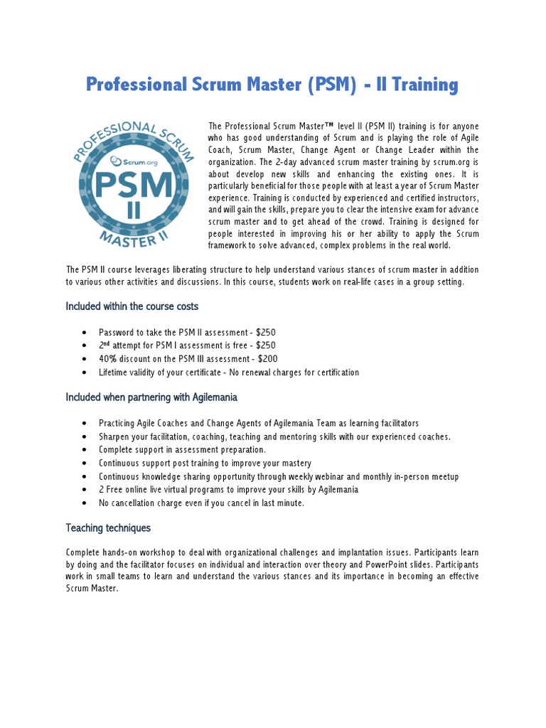 PSM II-Profesional Scrum Master - II Training Program PDF | PDF | Scrum (Software Development ...
