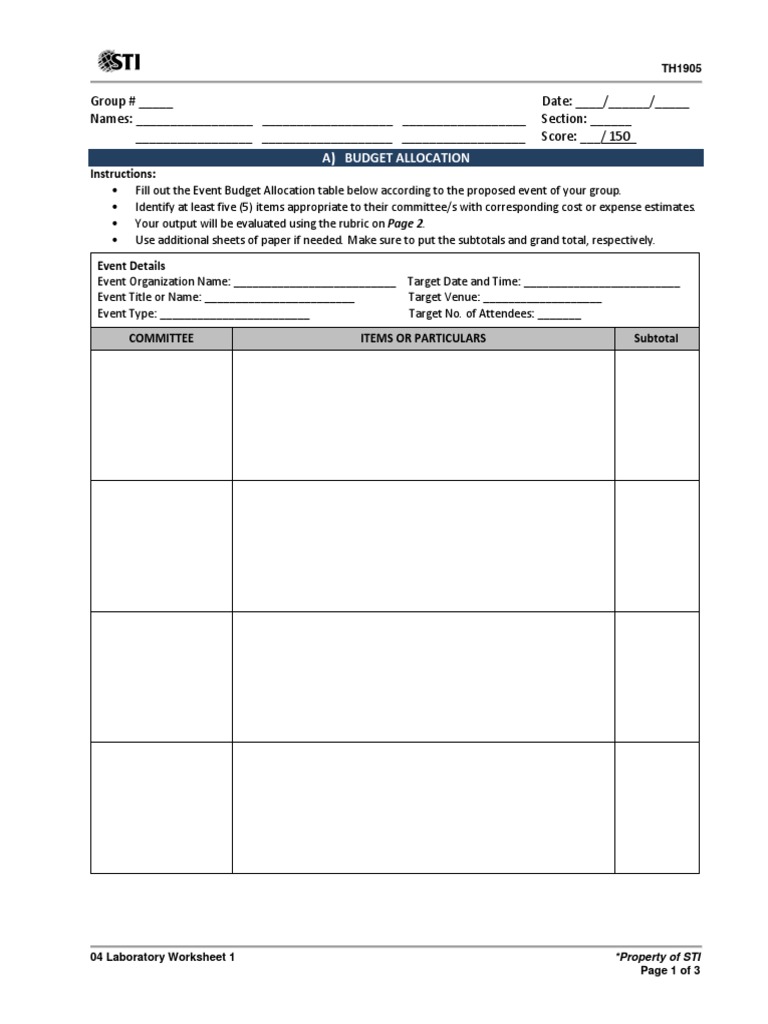 Laboratory Event Budget Template | PDF | Value Added Tax | Rubric ...