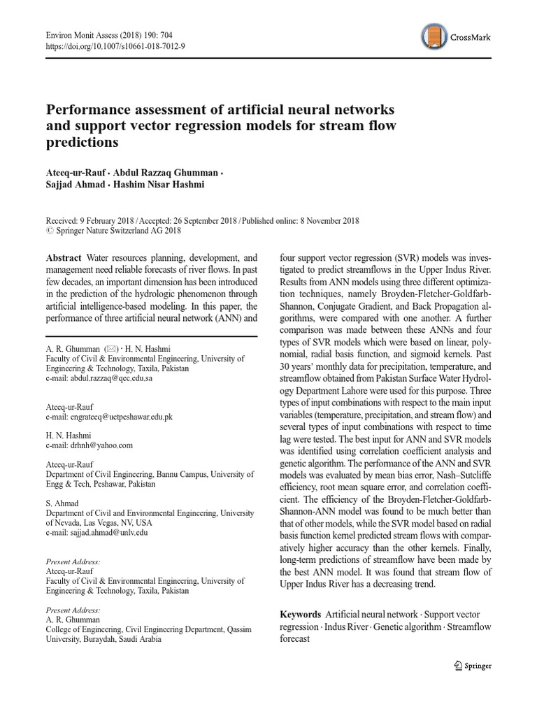 Performance Assessment of ANN and SVR Models For Streamflow ...