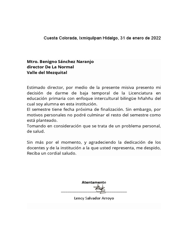 Carta de Baja Escolar | PDF