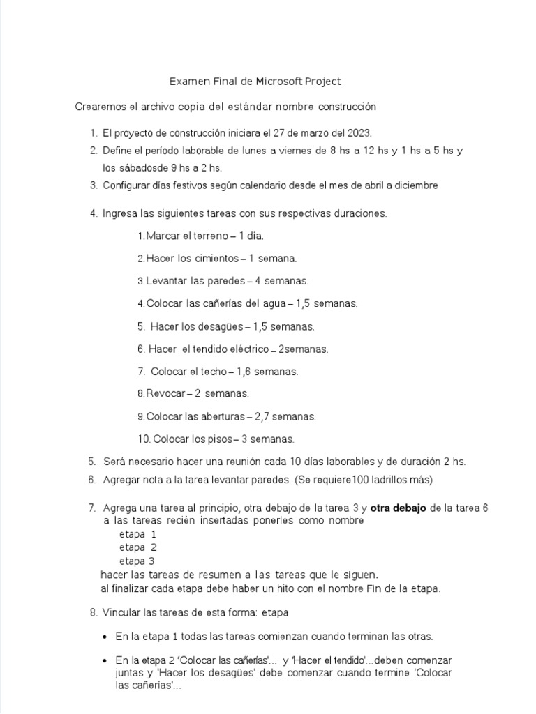 Examen Final Microsoft Project Construcción | PDF | Arte