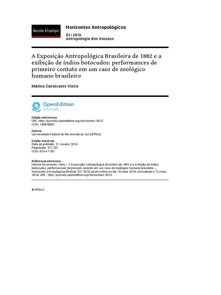 VIEIRA, Marina Cavalcanti. A Exposição Antropológica Brasileira de 1882 ...