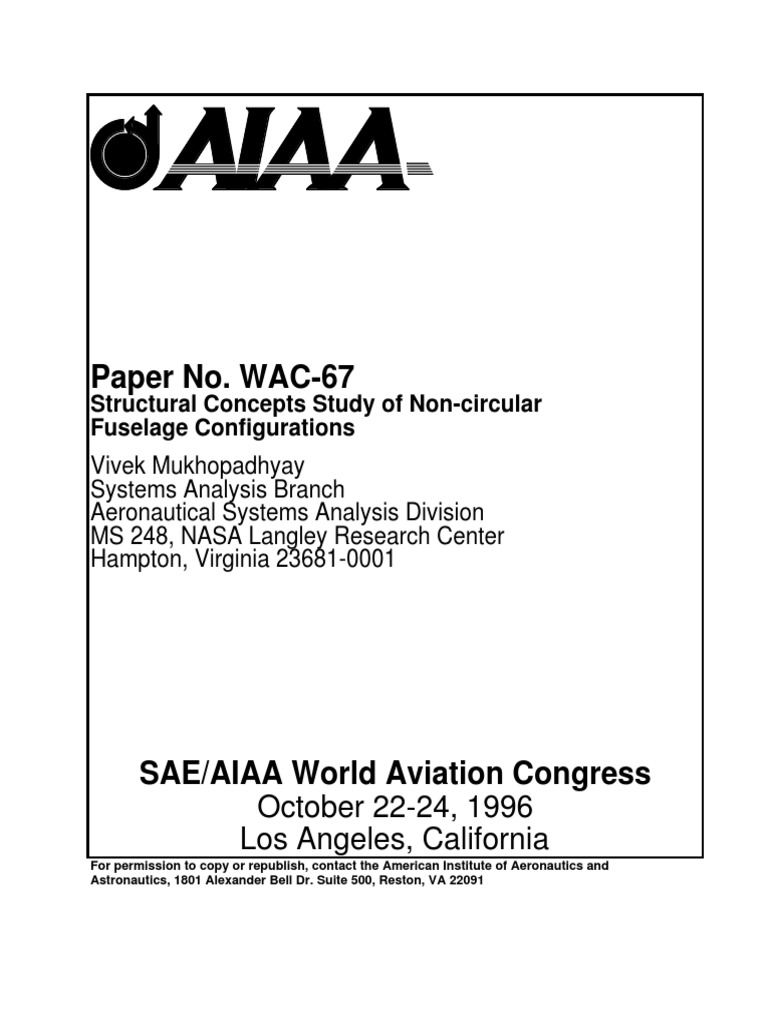 NASA Fuselage Configurations For Aircraft Sae Aiaa 96 Wac 67 | PDF ...