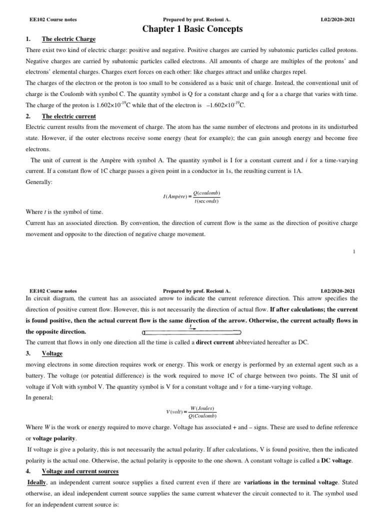 Chapter 1 Basic Concepts | PDF | Voltage | Electric Charge