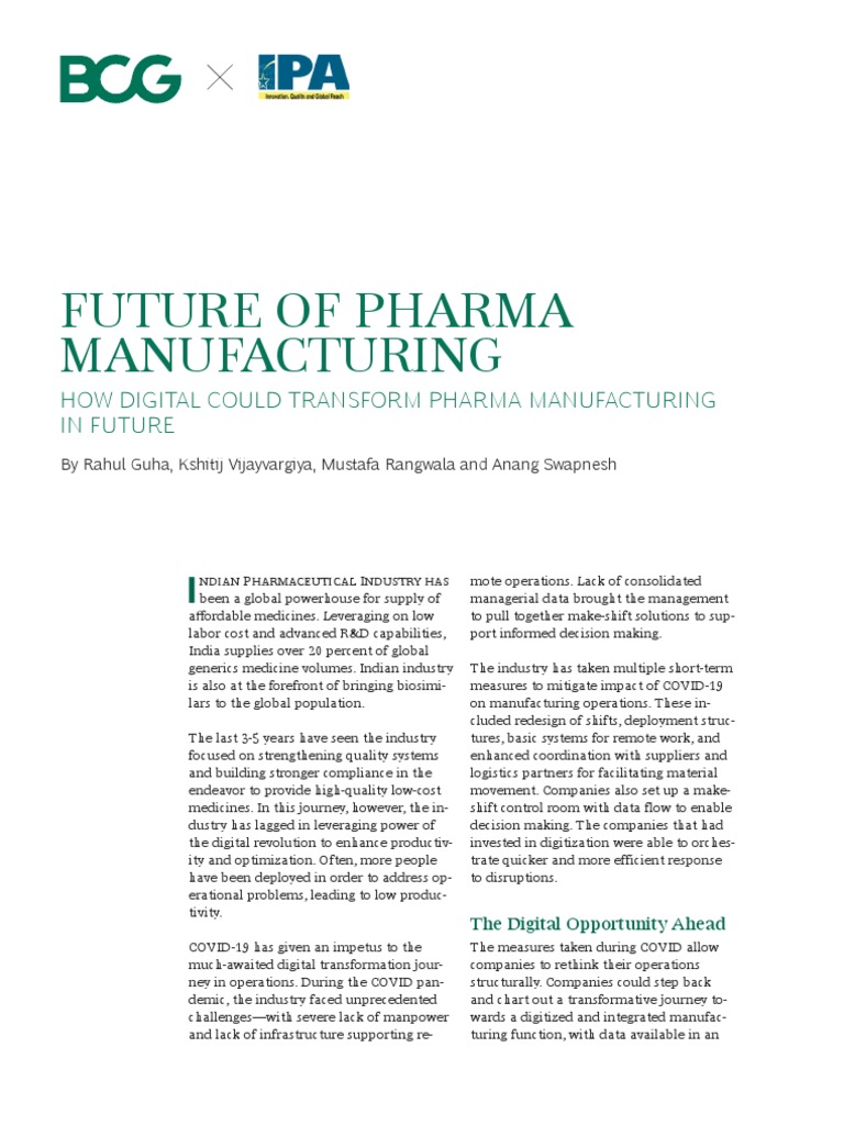 Future of Pharma Manufacturing BCG Ipa Cobranded PDF | PDF