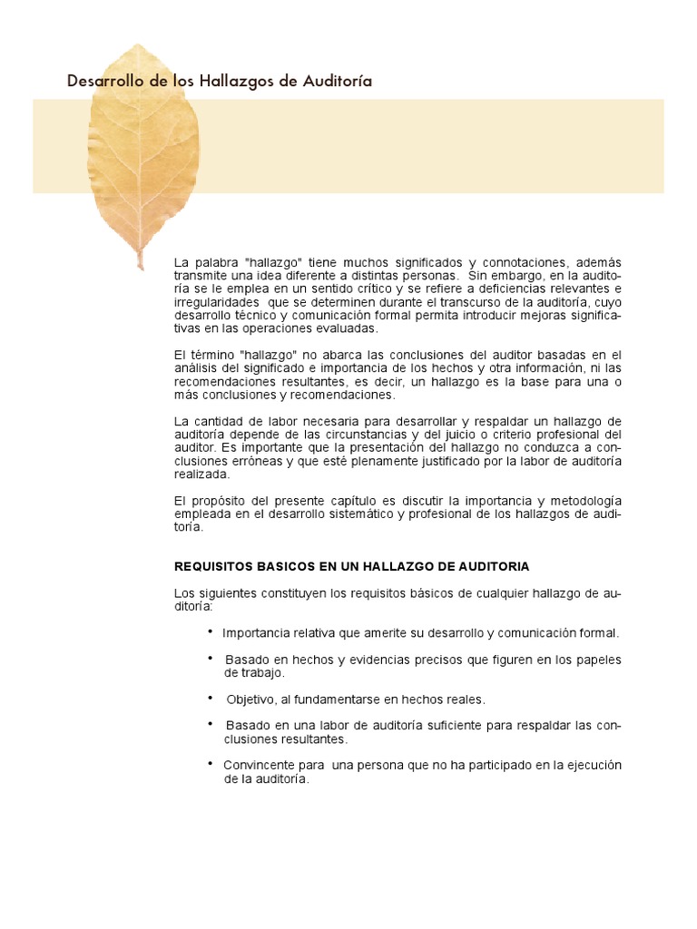 Desarrollo de Los Hallazgos de Auditoría | PDF | Auditoría | Contralor