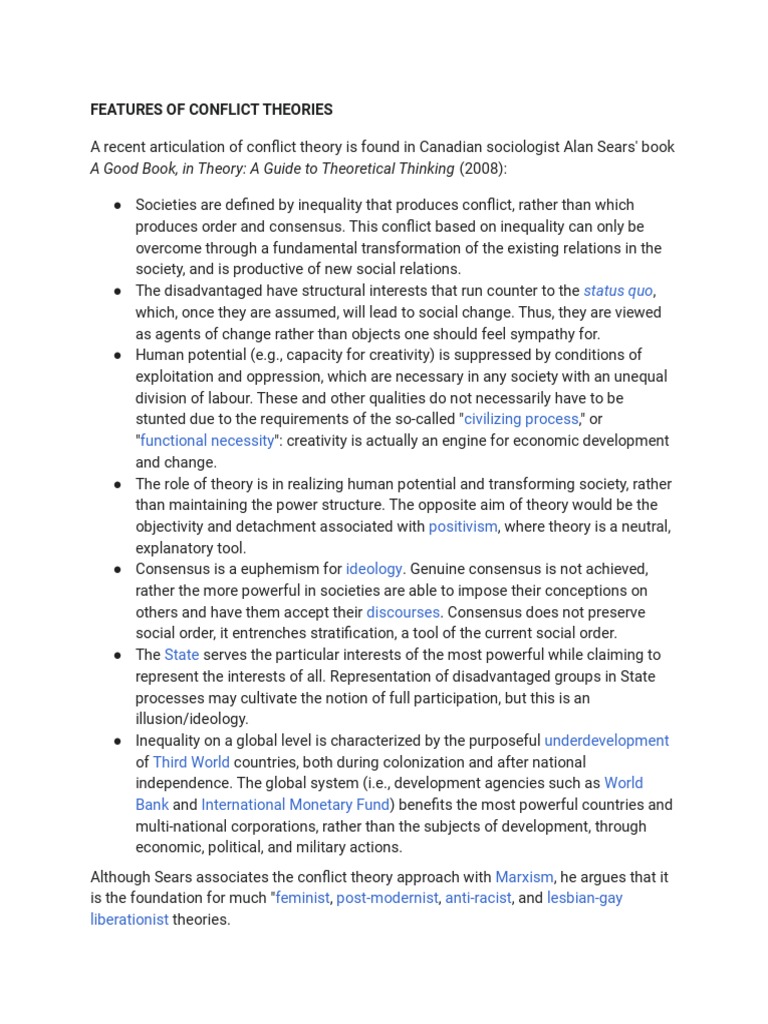 Key Features of Conflict Theory | PDF | Sociological Theories ...