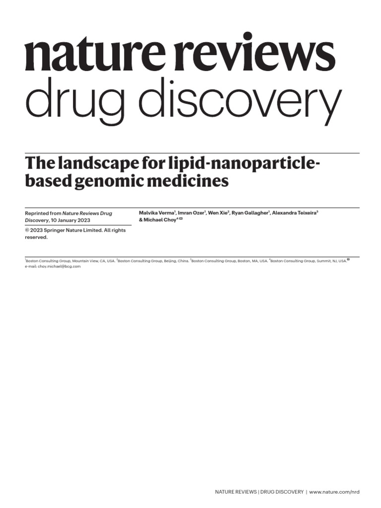 NRDD The Landscape For Lipid Nanoparticle Based Genomic Medicines PDF ...